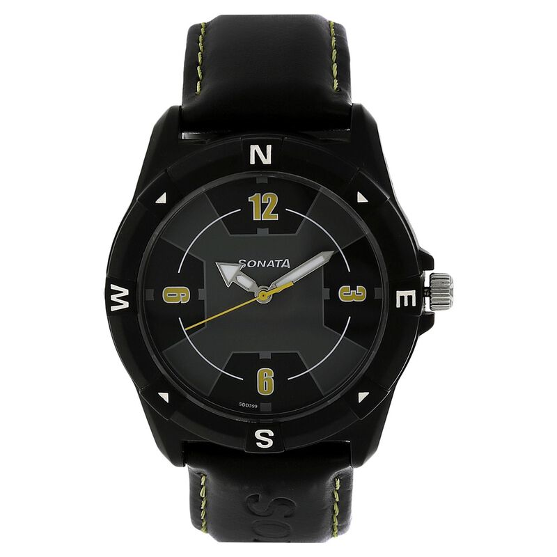 Buy Online Sonata Quartz Analog Black Dial Leather Strap Watch for Men ...
