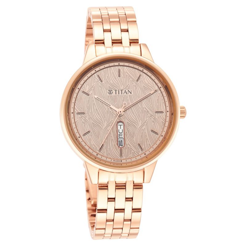 Buy Online Titan Workwear Quartz Analog with Day and Date Rose Gold ...