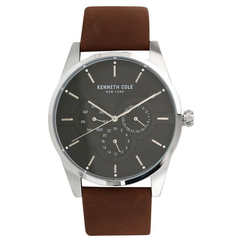 Buy Online Kenneth Cole Quartz Multifunction Black Dial Leather Strap ...