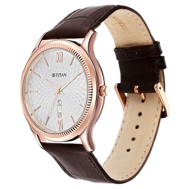 Buy Online Titan Analog with Day and Date White Dial Leather Strap ...