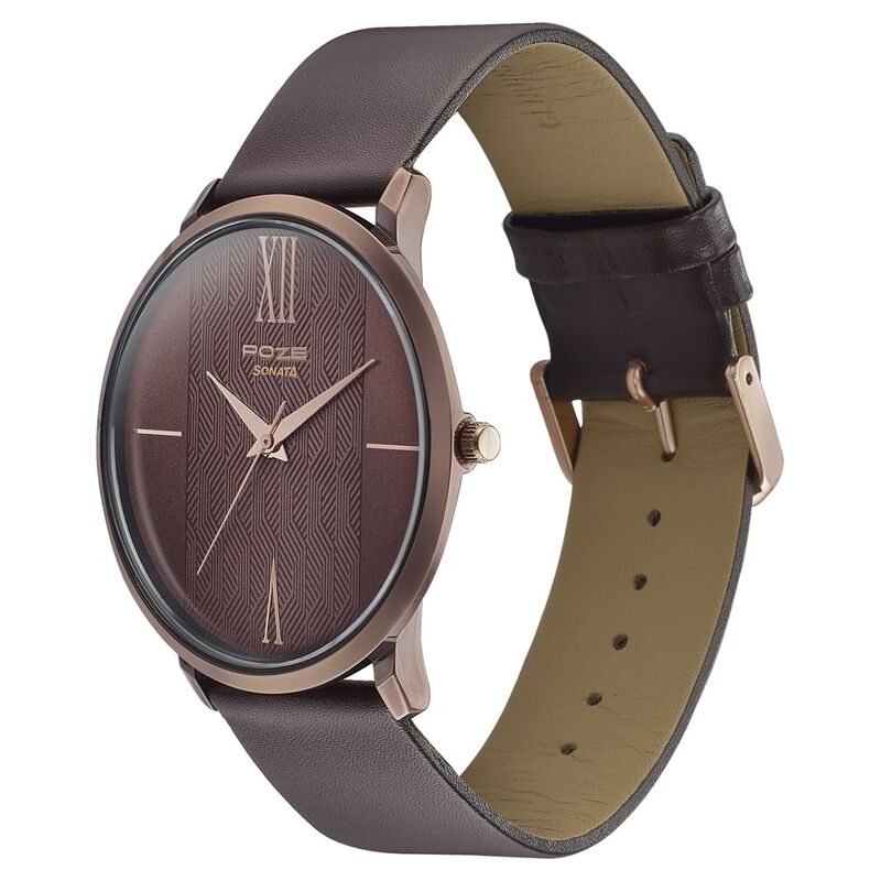 Buy Online Poze by Sonata Quartz Analog Brown Dial Leather Strap Watch ...