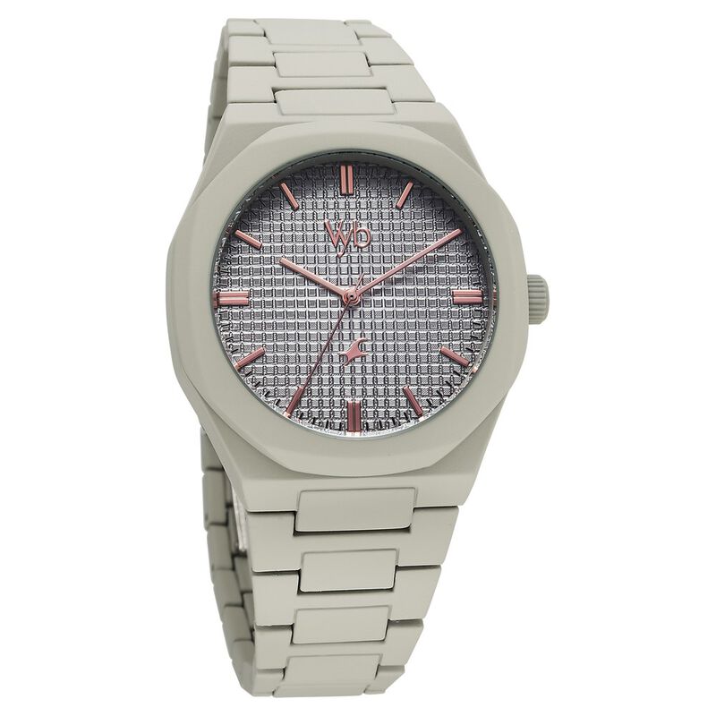 Buy Online Vyb Hustler By Fastrack Quartz Analog Grey Dial Metal Strap Watch For Guys ...