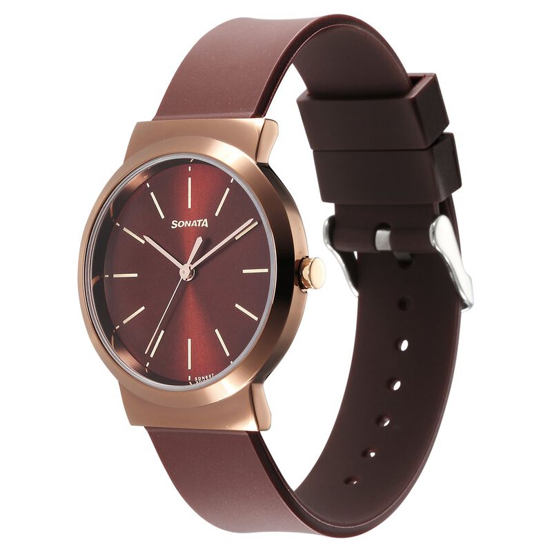 Buy Online Sonata Essentials Brown Dial Polyurethane Strap Watch for ...