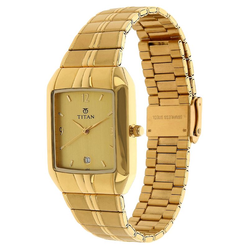 Buy Online Titan Analog with Date Golden Dial Metal Strap watch for Men ...