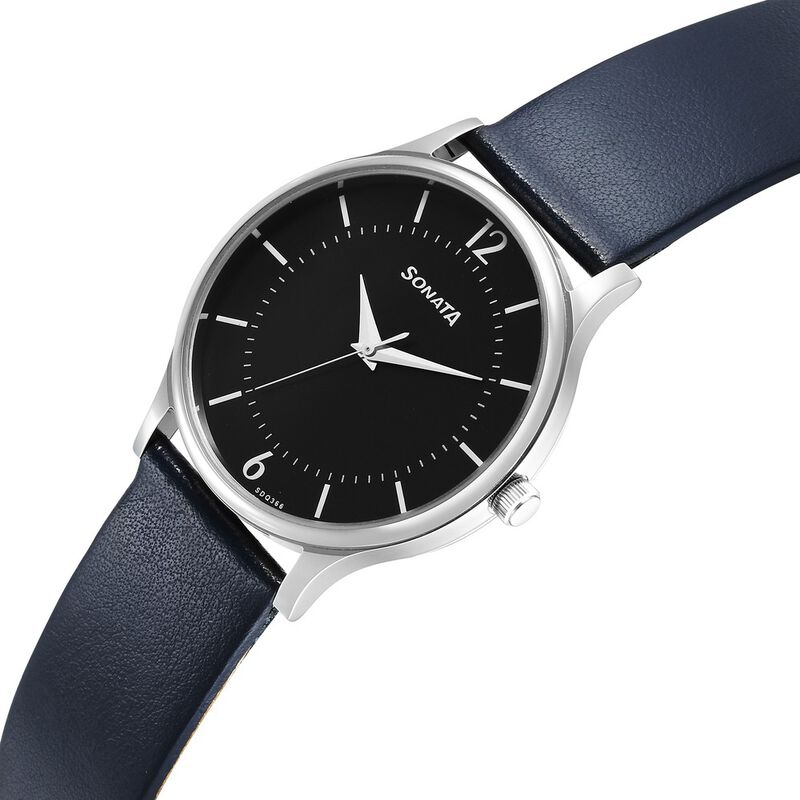 Buy Online Sonata Aspire Quartz Analog Black Dial Leather Strap Watch ...