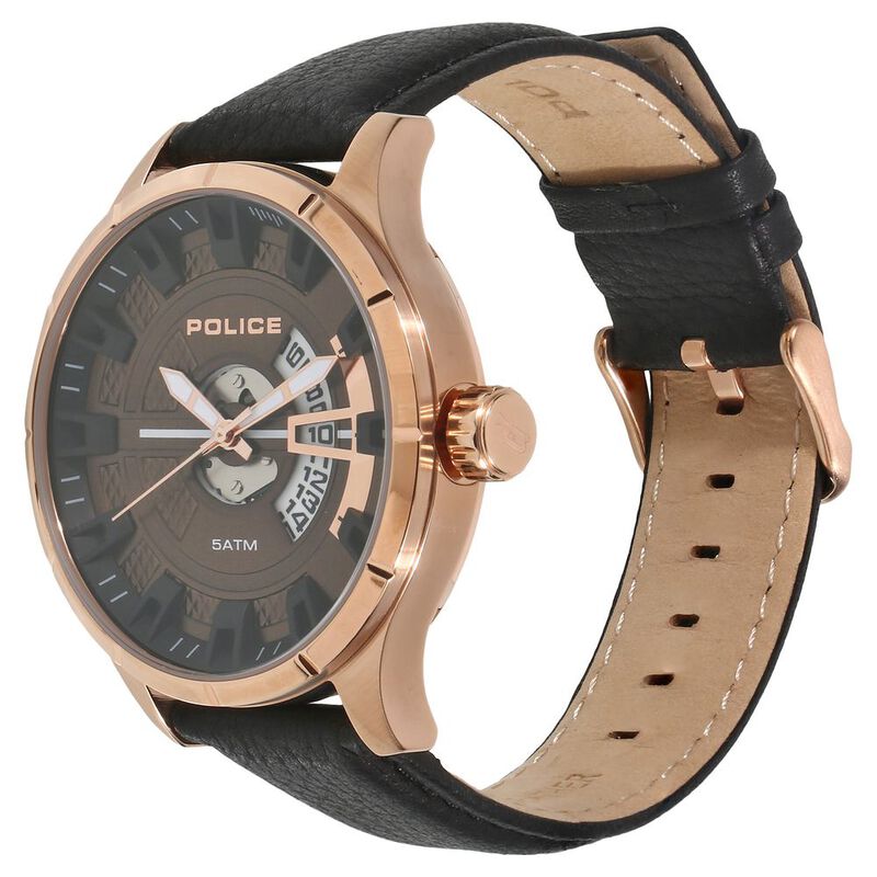 Buy Online Police Quartz Analog with Date Brown Dial Leather Strap ...