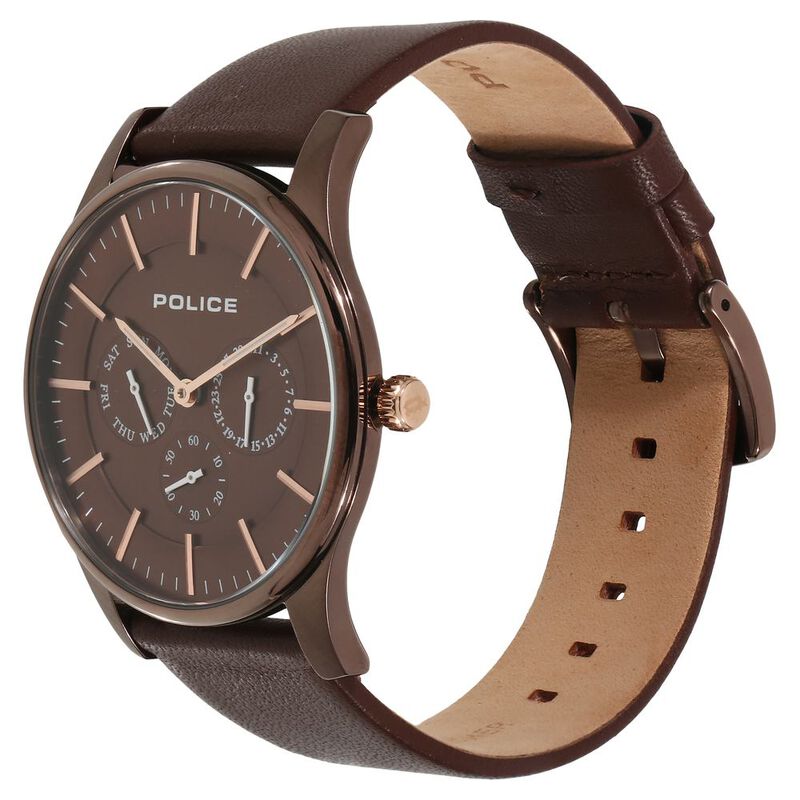 Buy Online Police Quartz Chronograph Brown Dial Leather Strap Watch for ...