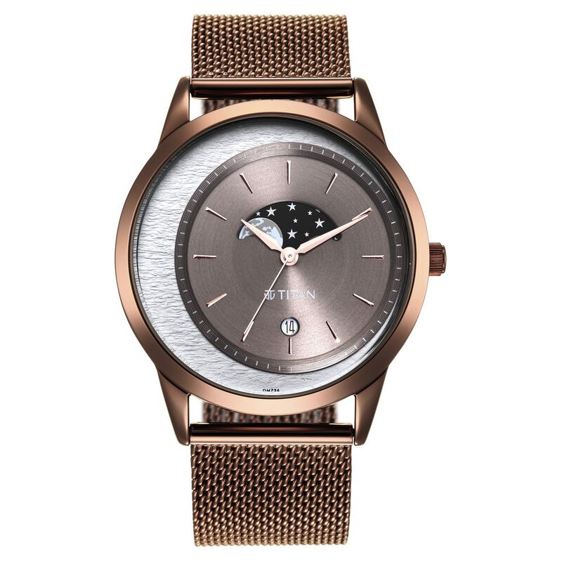 Buy Online Titan Crescent Brown Dial Analog Stainless Steel Strap watch ...