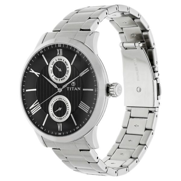 Buy Online Titan Quartz Multifunction Black Dial Stainless Steel Strap ...