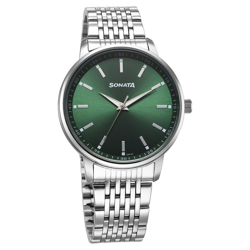 Buy Online Sonata Wedding Quartz Analog Green Dial Stainless Steel Strap Watch For Men ...