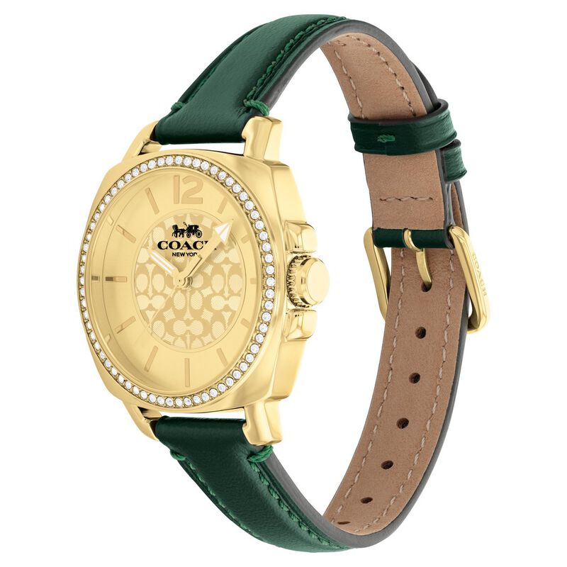 Buy Online Coach Quartz Analog Golden Dial Leather Strap Watch for ...