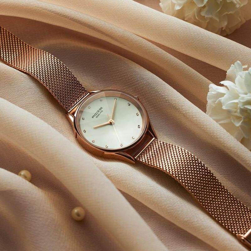 Buy Online Sonata Poze Quartz Analog White Dial Rose Gold Color ...