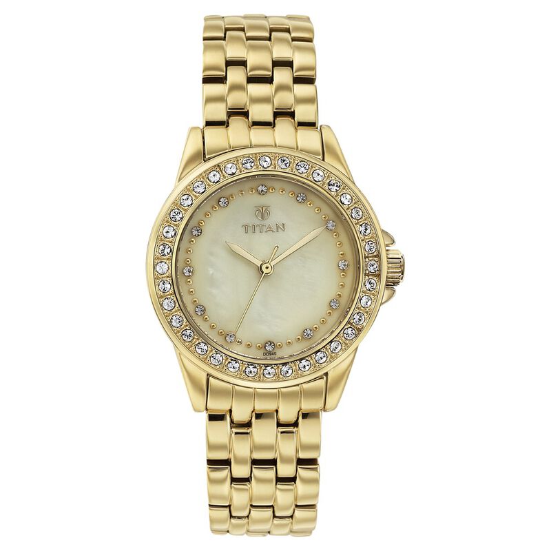 Buy Online Titan Quartz Analog Champagne Dial Metal Strap Watch for ...