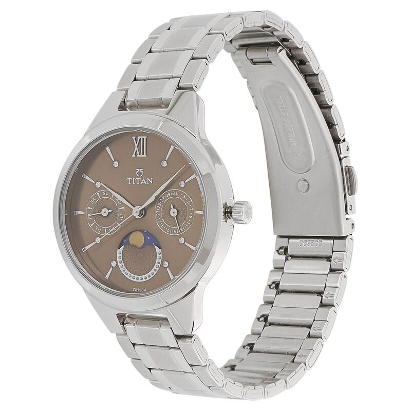Buy Online Titan Workwear Brown Moonphase Dial Stainless Steel Strap ...