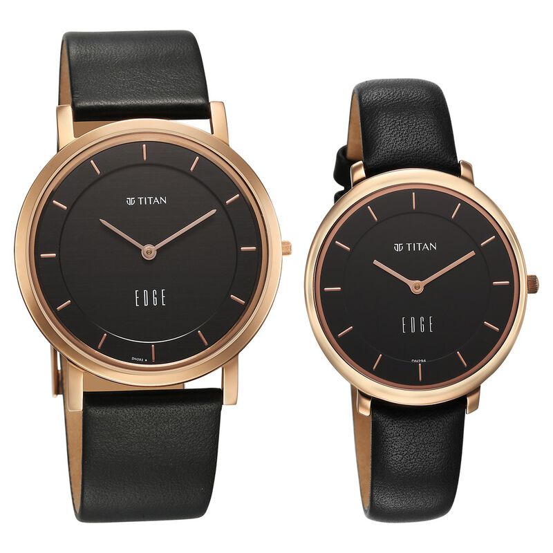Buy Online Titan Edge Pair Black Dial Analog Leather Strap watch for ...
