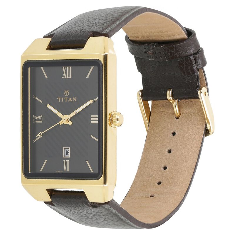 Buy Online Titan Rectangle Black Dial Analog with Date Leather Strap ...