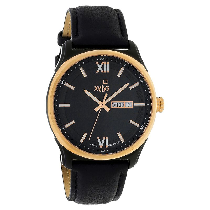 Buy Online Xylys Quartz Analog with Day and Date Black Dial Leather ...