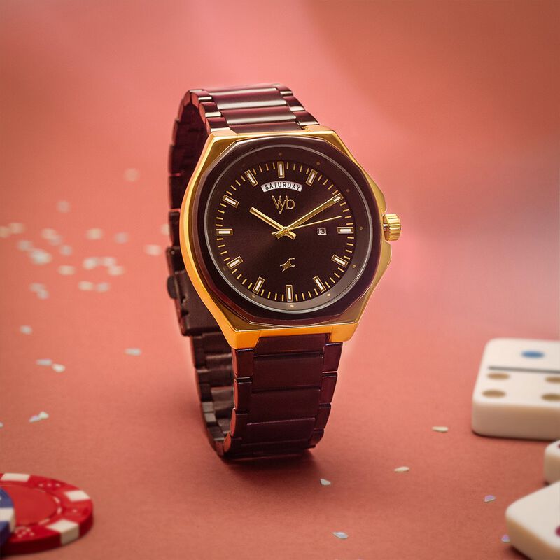 Buy Online Vyb Orion By Fastrack Quartz Analog Black Dial Metal Strap ...