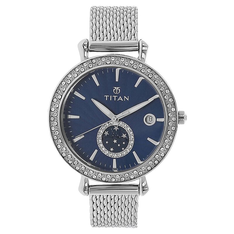 Buy Online Titan Quartz Analog Moonphase Blue Dial Stainless Steel ...