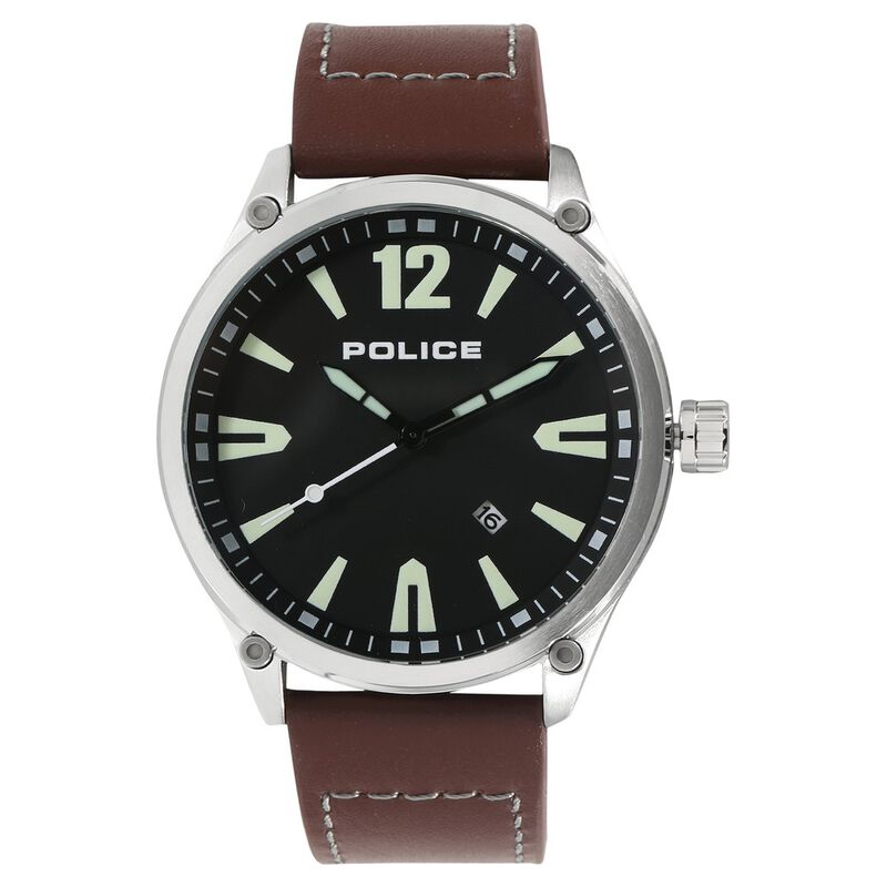 Buy Online Police Quartz Analog Black Dial Leather Strap Watch for Men ...