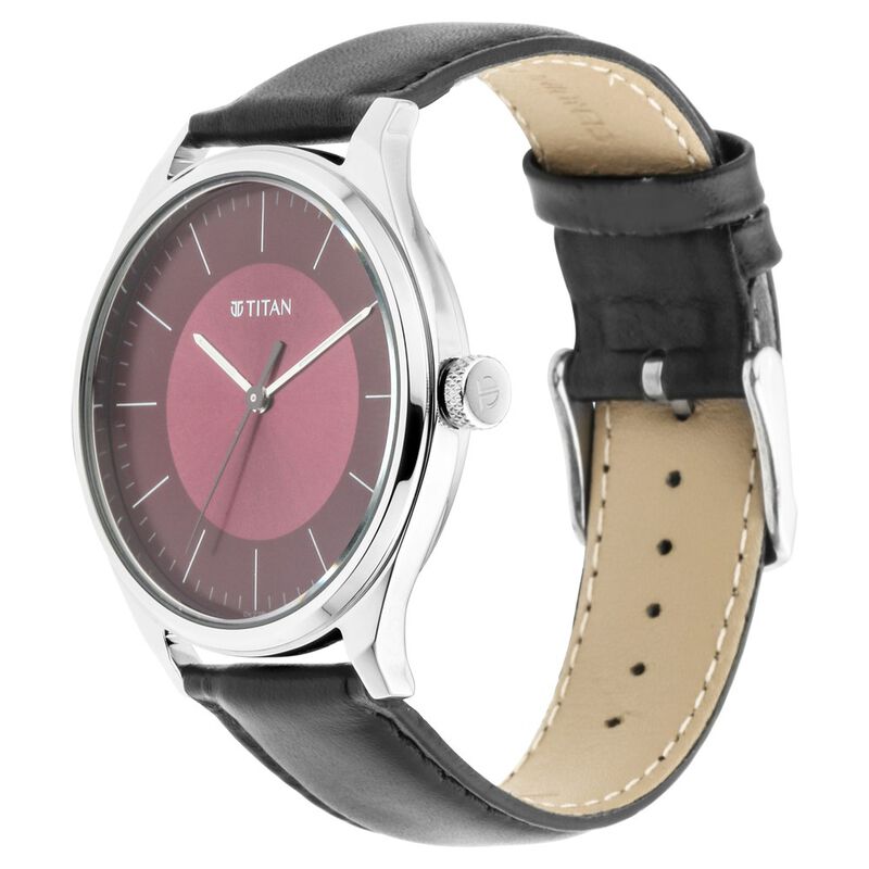 Buy Online Titan Men's Urban Edge Lustrous Maroon Dial Leather Watch ...