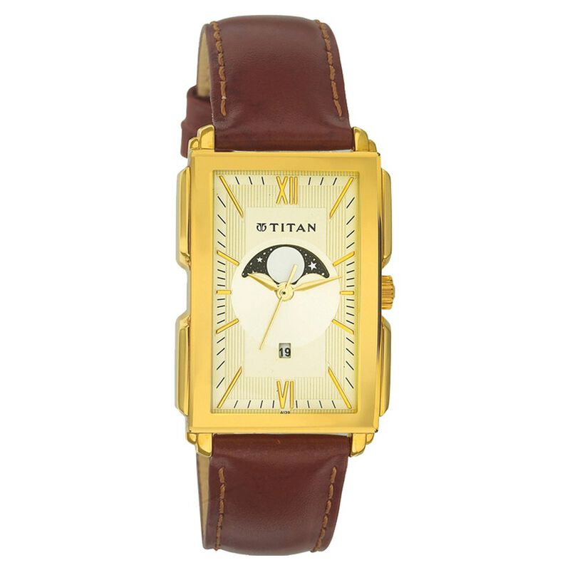 Buy Online Titan Moonphase Dial Quartz Leather Strap watch for Men ...