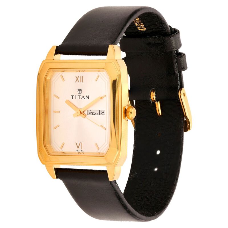 Buy Online Titan Rectangle Silver Dial Analog with Day and Date Leather ...
