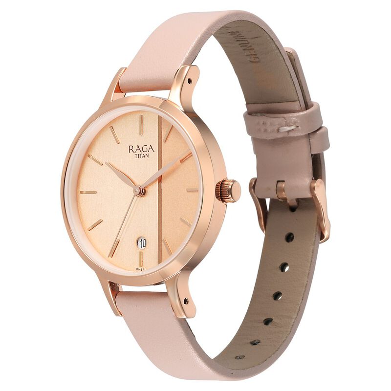 Buy Online Titan Raga Viva Rose Gold Dial Analog with Date Leather ...