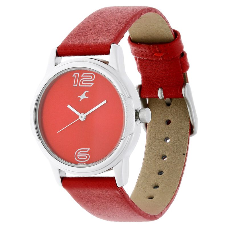 Buy Online Fastrack Quartz Analog Red Dial Leather Strap Watch for ...