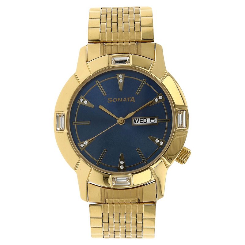 Buy Online Sonata Quartz Analog with Day and Date Blue Dial Stainless ...