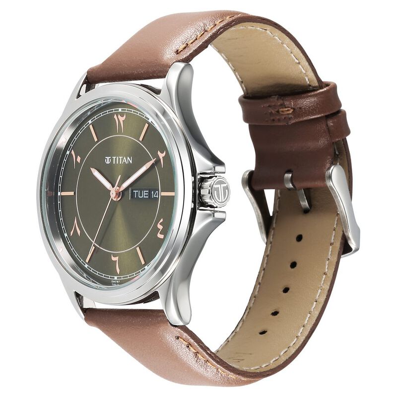 Buy Online Titan Marhaba Green Dial Analog Leather Strap watch for Men ...