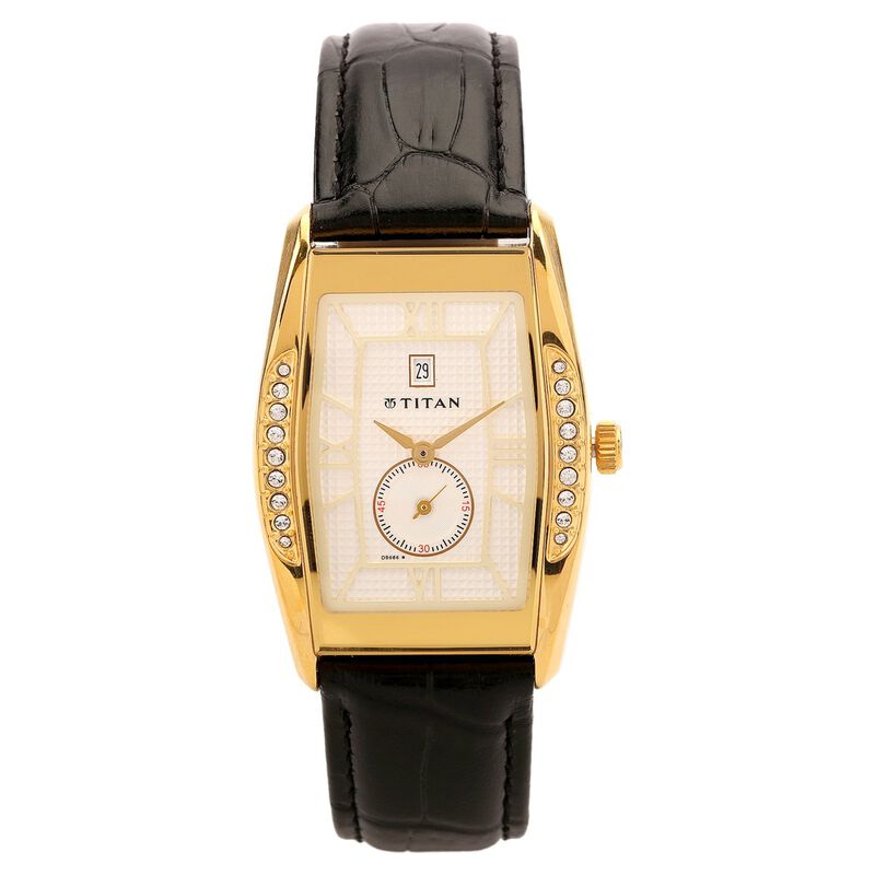 Buy Online Titan Tycoon Champagne Dial Analog with Date Leather Strap ...