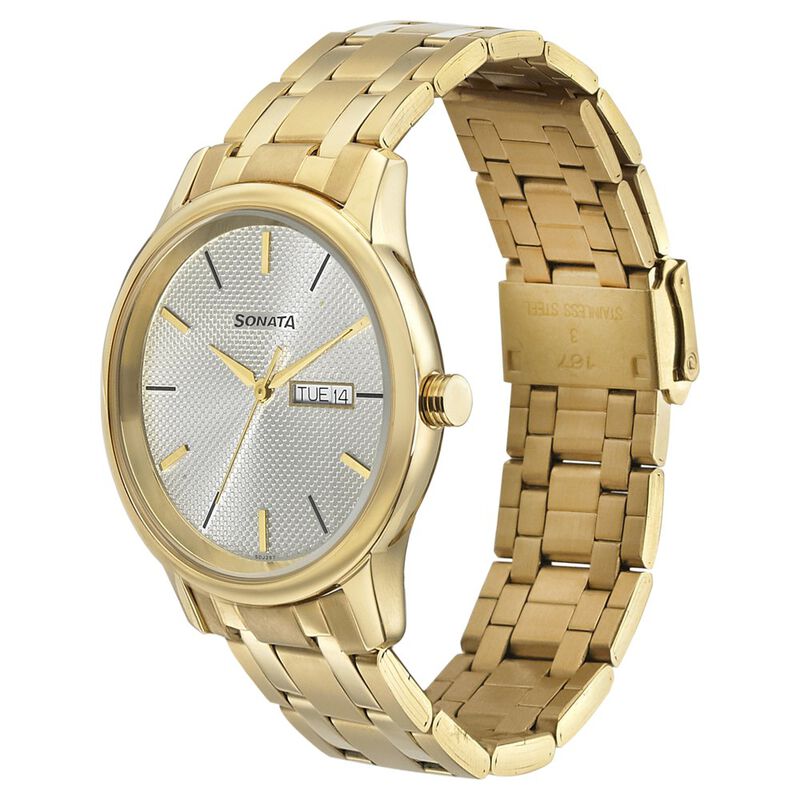 Buy Online Sonata Quartz Analog with Day and Date Champagne Dial Metal ...