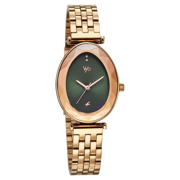 Buy Online Vyb Prodigy By Fastrack Quartz Analog Green Dial Rose Gold ...