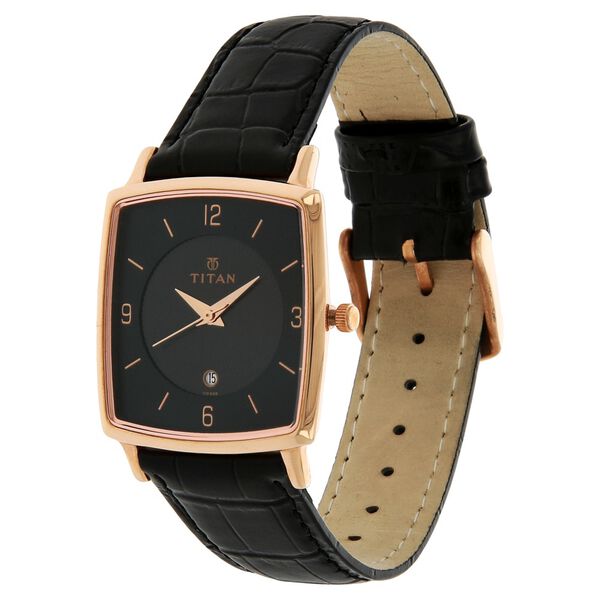 Buy Online Titan Classic Black Dial Analog with Date Leather Strap ...
