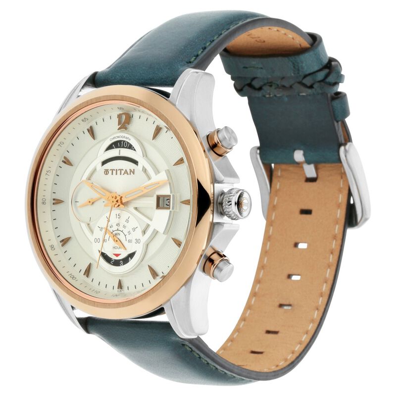Buy Online Titan Maritime White Dial Chronograph Leather Strap Watch ...