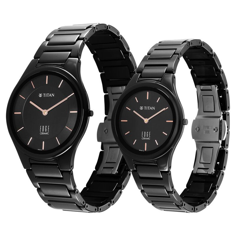 Buy Online Titan Edge Pair Black Dial Analog Ceramic Strap watch for ...