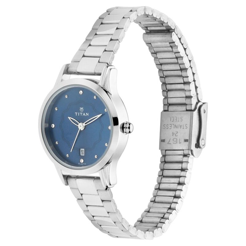 Buy Online Titan Quartz Analog with Date Blue Dial Metal Strap Watch ...