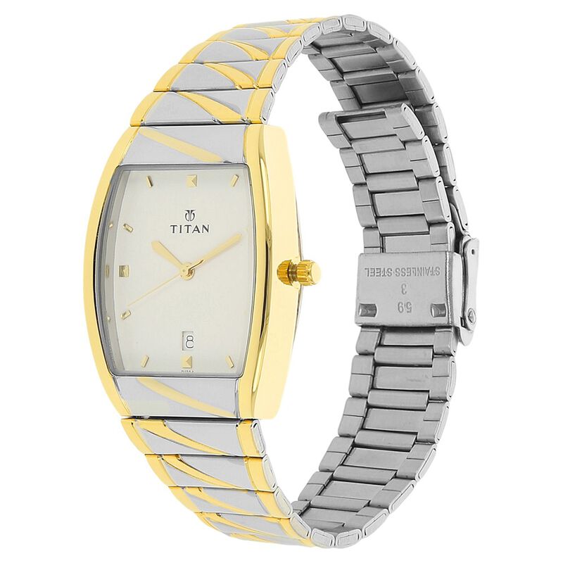 Buy Online Titan Analog with Date White Dial Stainless Steel Strap ...