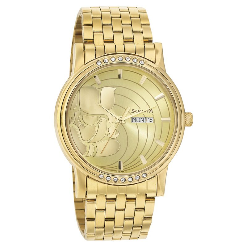 Buy Online Sonata Quartz Analog with Day and Date Champagne Dial ...