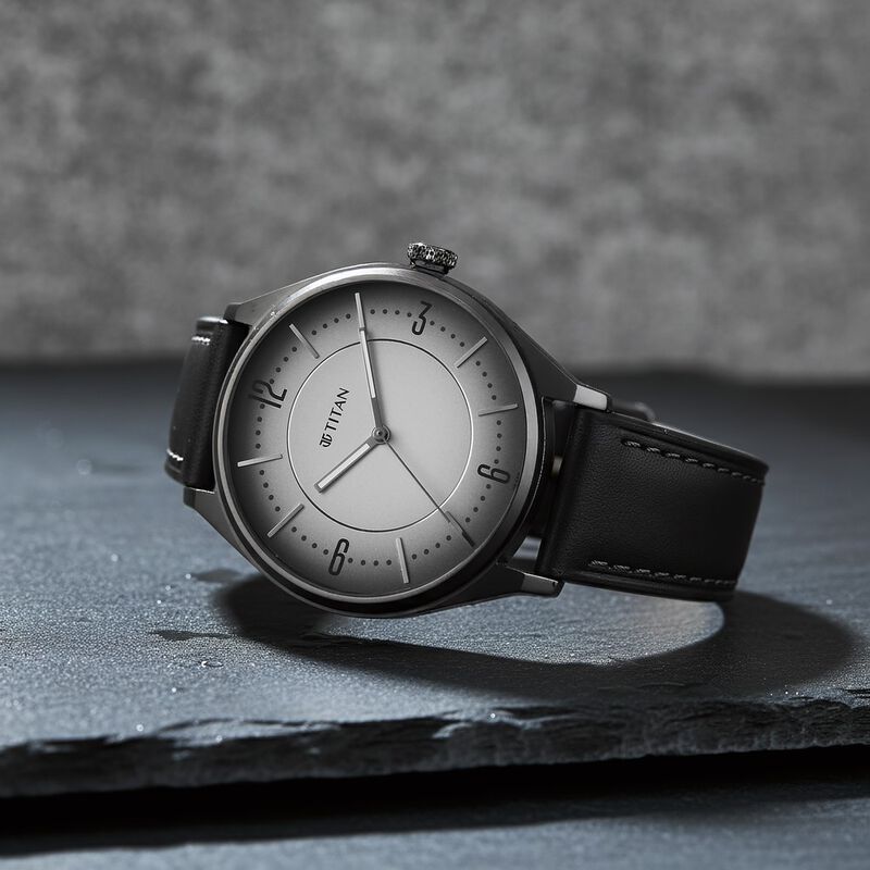 Buy Online Titan Neo Basics Analog with Gray Dial Gray Leather Strap ...