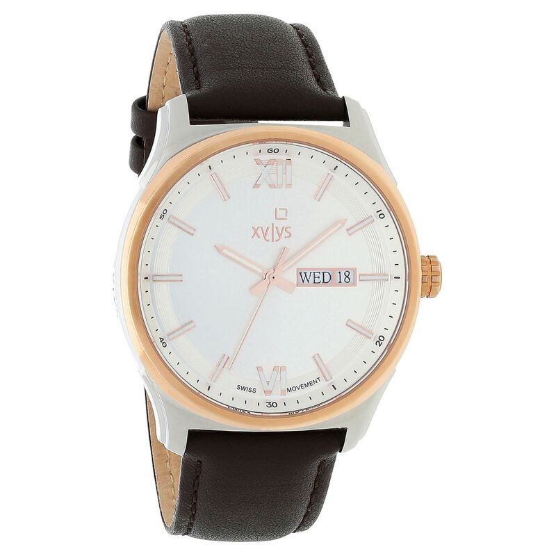 Buy Online Xylys Quartz Analog with Day and Date Silver Dial Leather ...