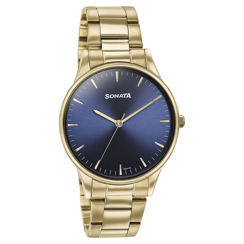 Buy Online Sonata Quartz Analog Blue Dial Golden Stainless Steel Strap ...