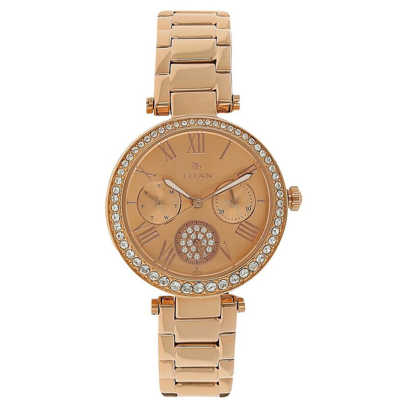 Buy Online Titan Quartz Analog Rose Gold Dial Stainless Steel Strap ...