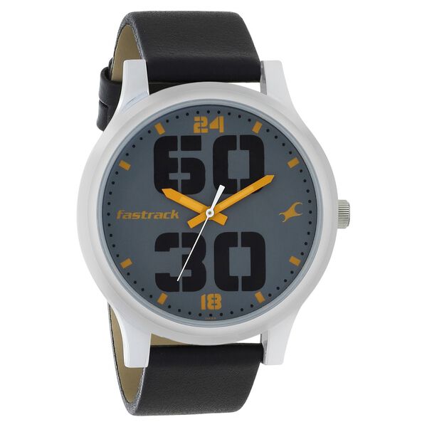 Buy Online Fastrack Bold Quartz Analog Grey Dial Leather Strap Watch ...