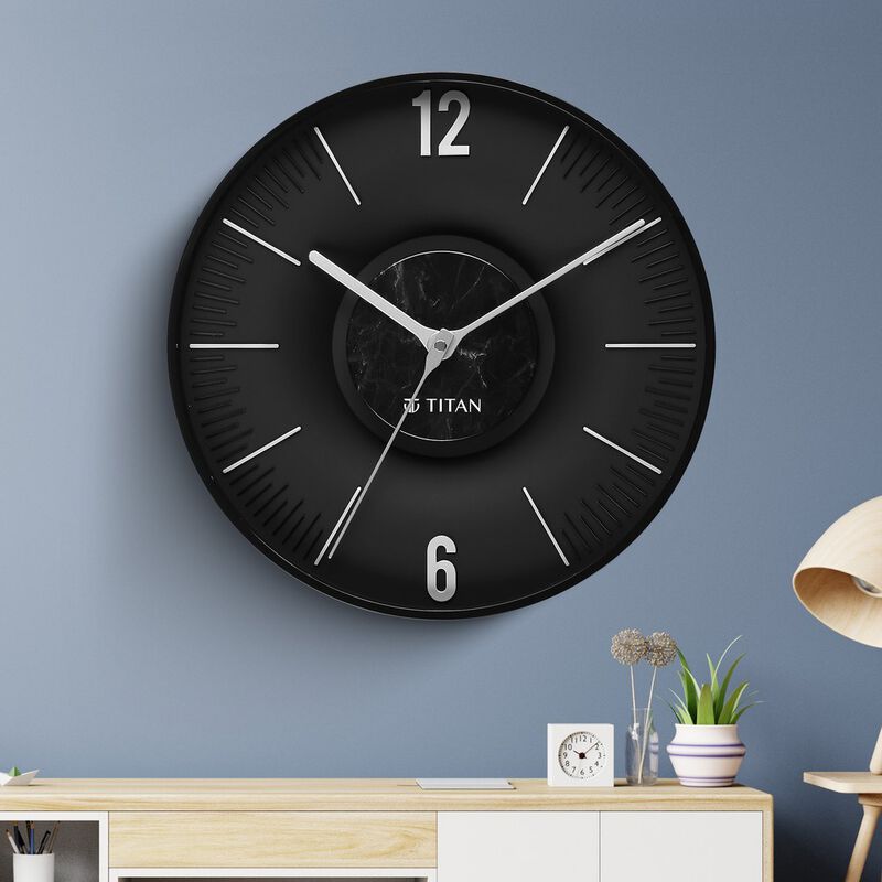 Buy Online Titan Earth Flare Wall Clock - Black Marble Texture ...