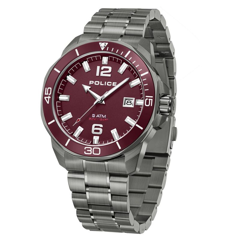 Buy Online Police Quartz Analog with Date Maroon Dial Stainless Steel ...