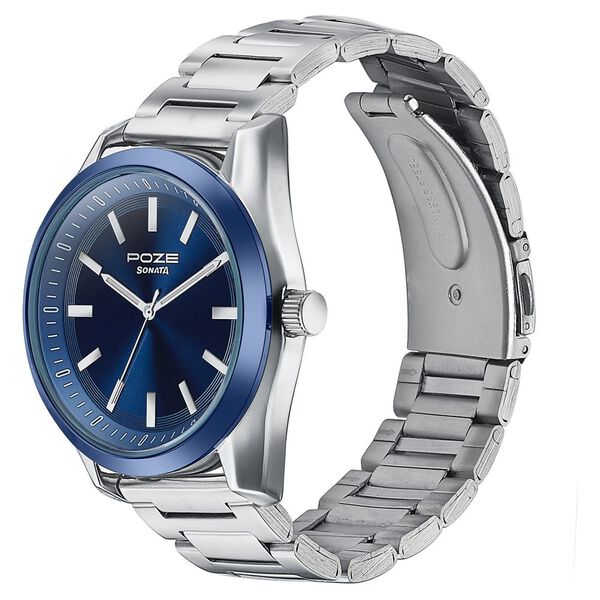 Buy Online Sonata Poze Quartz Analog Blue Dial Metal Strap Watch For ...