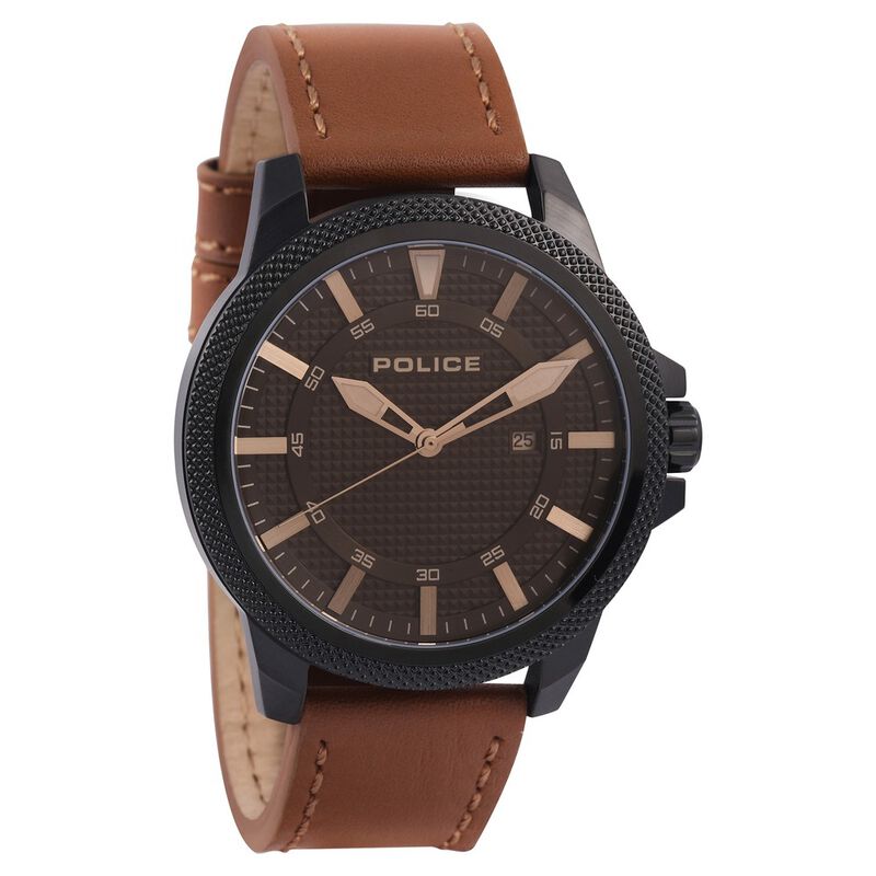 Buy Online Police Quartz Analog with Date Black Dial Leather Strap ...