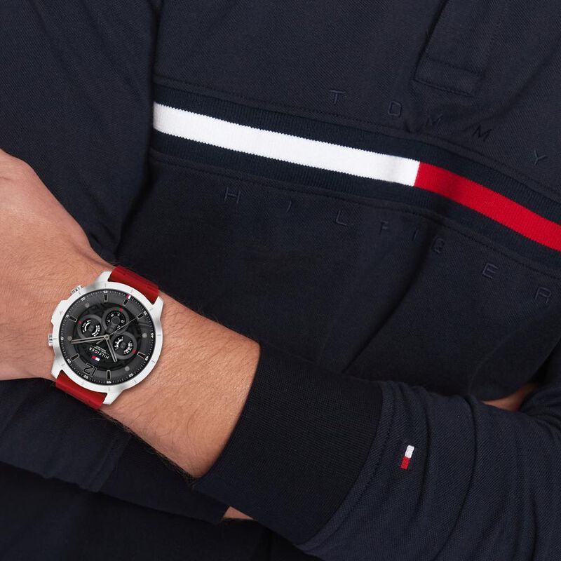 Buy Online Tommy Hilfiger Quartz Multifunction Grey Dial Silicone Strap ...